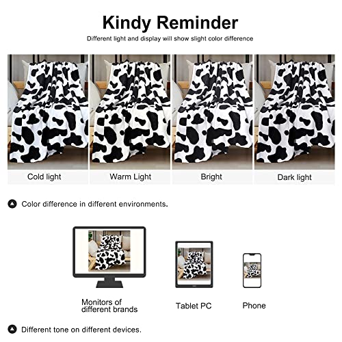 PiccoCasa Cow Printed Blanket, Soft 300GSM Fleece Flannel Throw Blanket Lightweight Cute Comfy Warm Cow Texture Black and White Cowhide Blankets for Couch Sofa Bed Office 39" x 51"
