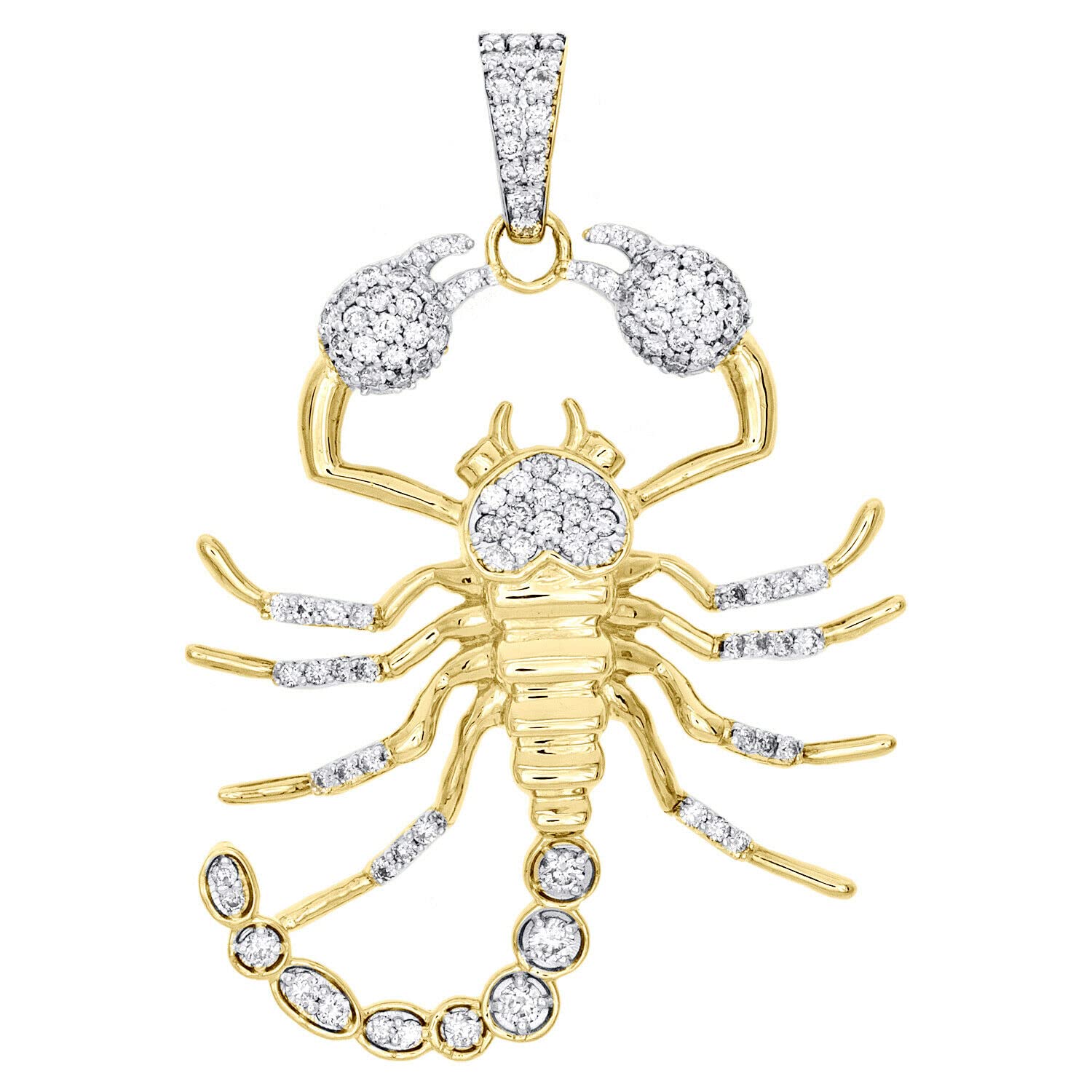 DTJEWELSS 10K Yellow Gold Finish Round Cut Diamond Statement Scorpion Pendant 2.20" Charm 1.75 CT.