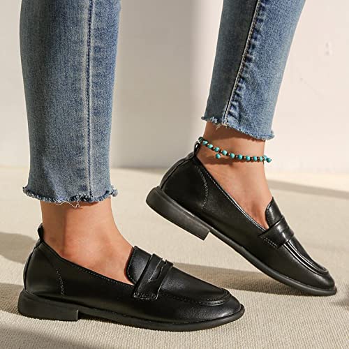 FASDNENDYS Casual Women's Non Slip Artificial Leather Solid Color Slip On Round Toe Breathable Square Mens Casual Shoes Comfortable Black