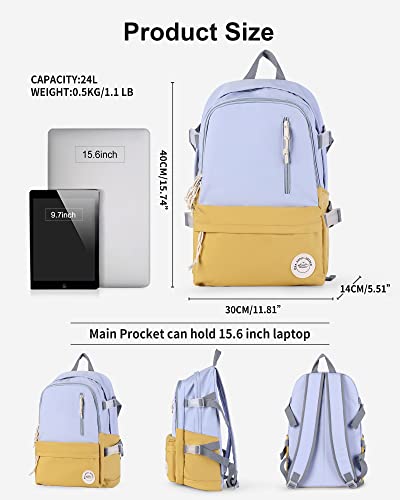 VGOCO School Backpack for Teens Girls Boys, Middle High School Bookbag Unisex Lightweight Backpack Bag Water-proof Casual Rucksack for Women Men, Fits 14 inch Laptop Work Daypack Blue Yellow