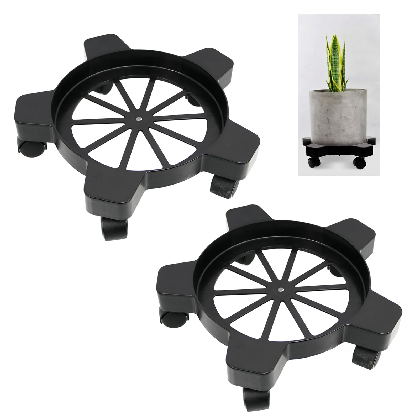 KOBSAINF 5 Gallon Bucket Dolly with 5 Smooth-Rolling Swivel Casters,75 lbs,No Tip or Spilling for 5 Gallon Bucket and Flowerpot,11" Inside Diameter,Black (2Pcs)