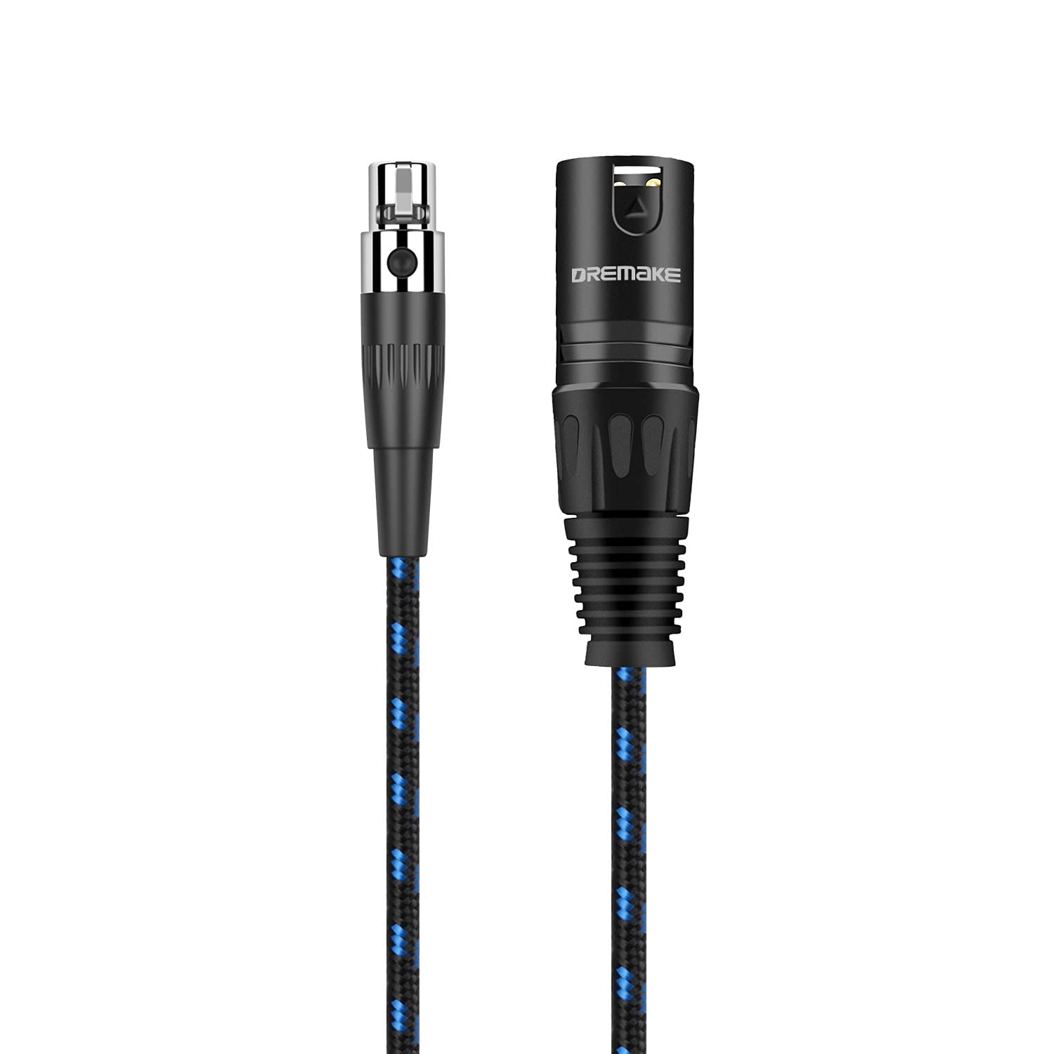 DREMAKE Mini-XLR 3-Pin Female to 3-Pin XLR Male Adapter Audio Cable, 1 Feet Regular XLR to Mini-XLR Microphone Converter Cable for Camera, Headphone, Power Amplifier, Console - Black Blue Tweed