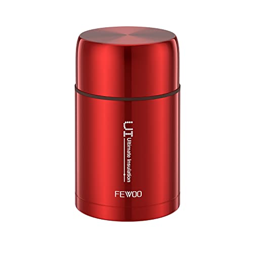 FEWOO Food Jar - 27oz Vacuum Insulated Stainless Steel Lunch Thermos, Leak Proof Soup Containers with bag for Hot or Cold Food (Red)