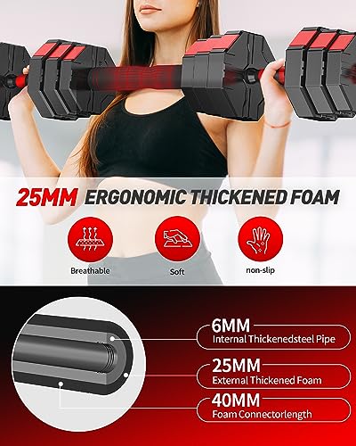 Loupusuo Adjustable Dumbbell Set 55LBS/70LBS Free Weights Set with Connector, 4 in1 Dumbbells Set Used as Barbell, Kettlebells, Push up Stand, Fitness Exercises Home Gym Workouts for Men/Women(55LBS)