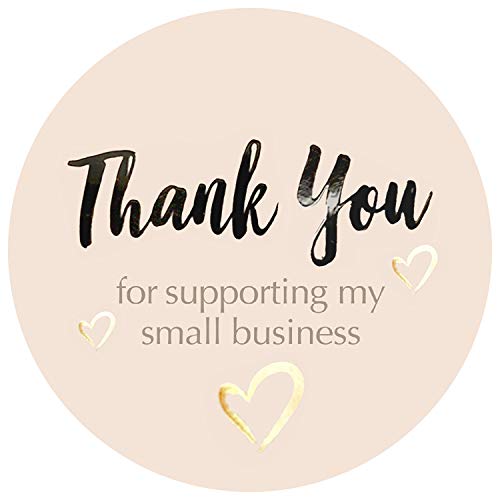 Easykart 400 Thank You for Supporting My Small Business Sticker Labels | Pastel Peach Color with Gold Foil Hearts | 1.5" Round in Roll | Highly Recommended for Small Business Owners