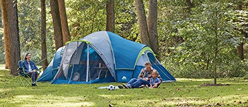 Dome Tent Ozark Trail 10-Person Family Camping Tent with 3 Rooms and Screen Porch, blue