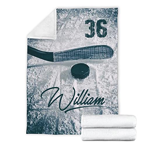 OhaPrints Blue Ice Hockey Blanket Hockey Stick and Puck Soft Sherpa Throw Blankets Cozy Fuzzy Fleece Throws for Tv Sofa Couch Comfy Fluffy Blanket 30X40 50X60 60X80