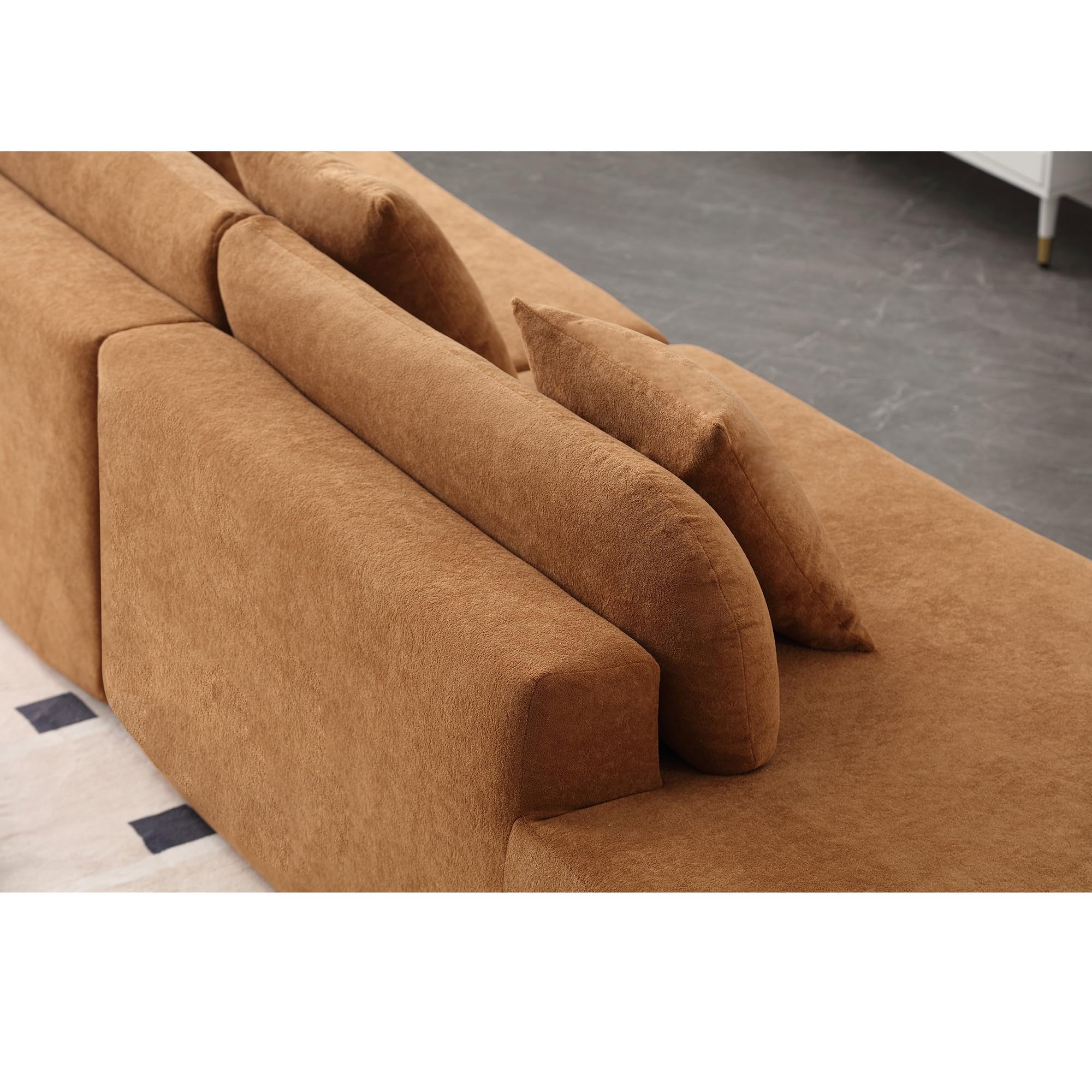 KarvinshCraft Curved Sectional Sofa, Modern Sectional Sofa with Terrycloth Fabric 4-Seater Oversized Curved Couch with 3 Pillows Modern Sofas for Living Room Apartment Bedroom Brown