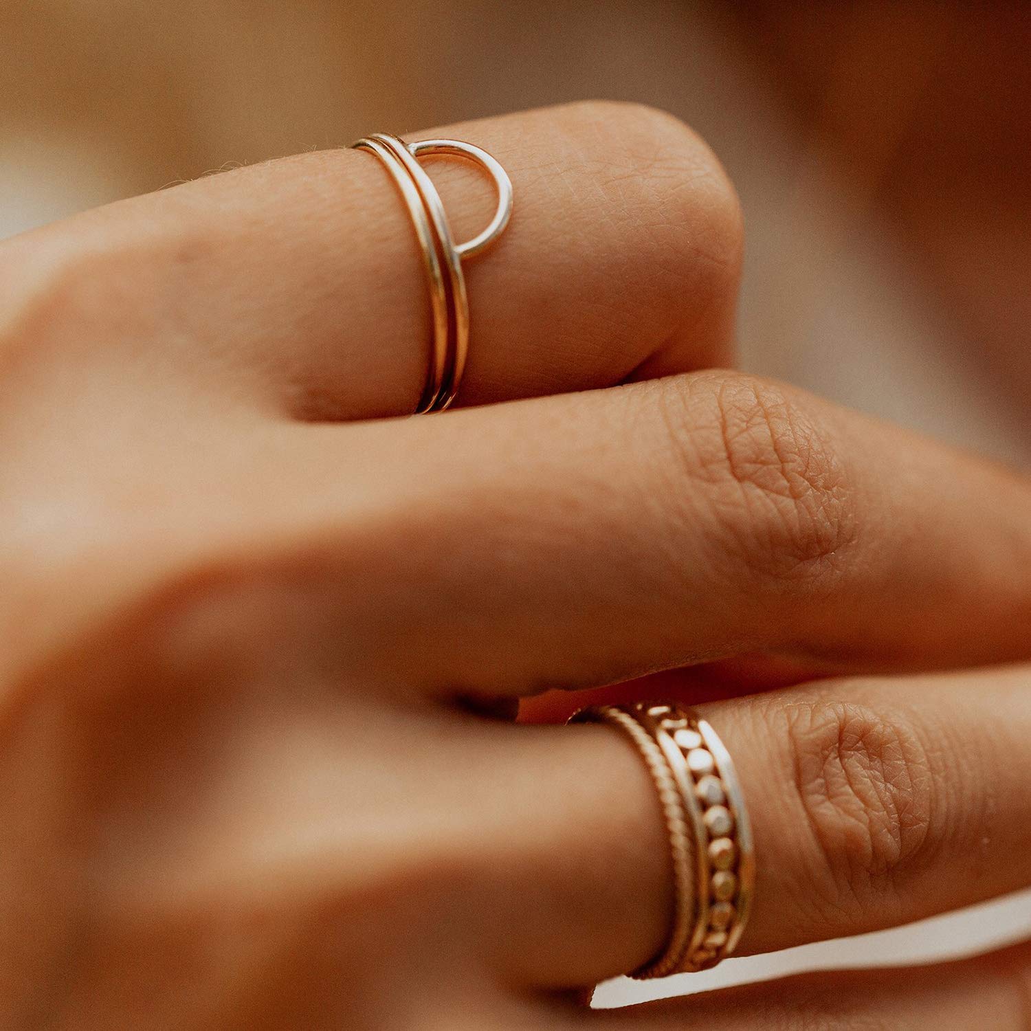 Dremmy Studios Gold Chevron Stackable Rings for Women 14K Gold Filled Tiny Dainty Handmade Knuckle Thumb V Shape Rings Minimalist Rings Engagement Wedding Band for Her