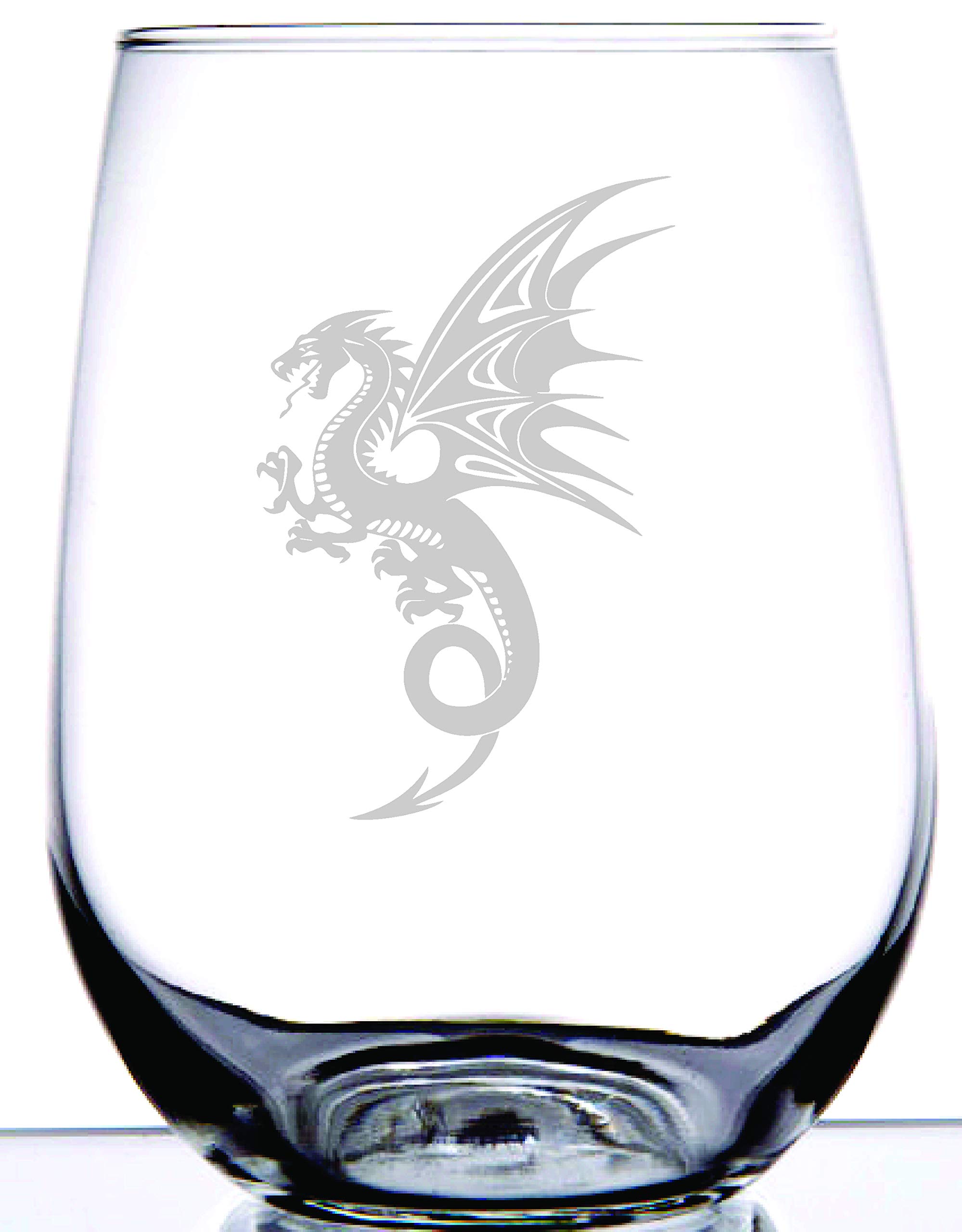 Game of Thrones Inspired Dragon | Professionally Laser Etched | 15 Ounce Stemless Wine Glass