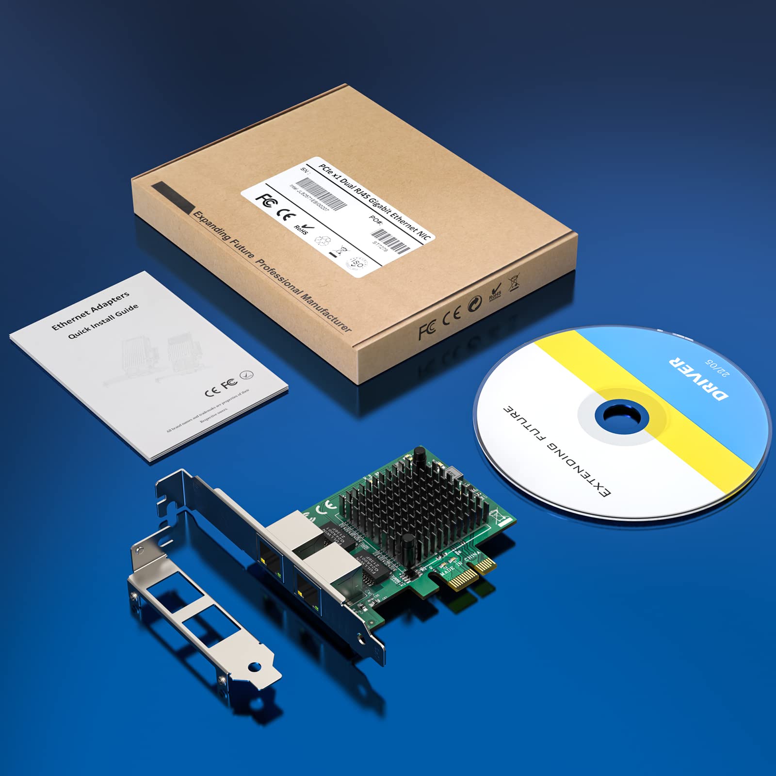 Gigabit Ethernet Converged 1G Network Card, Dual RJ45 Port Server Network Card with Intel 82571 Chipset Ethernet Adapter Low Profile LAN NIC Card for Support PXE for Windows/Windows Server/Linux