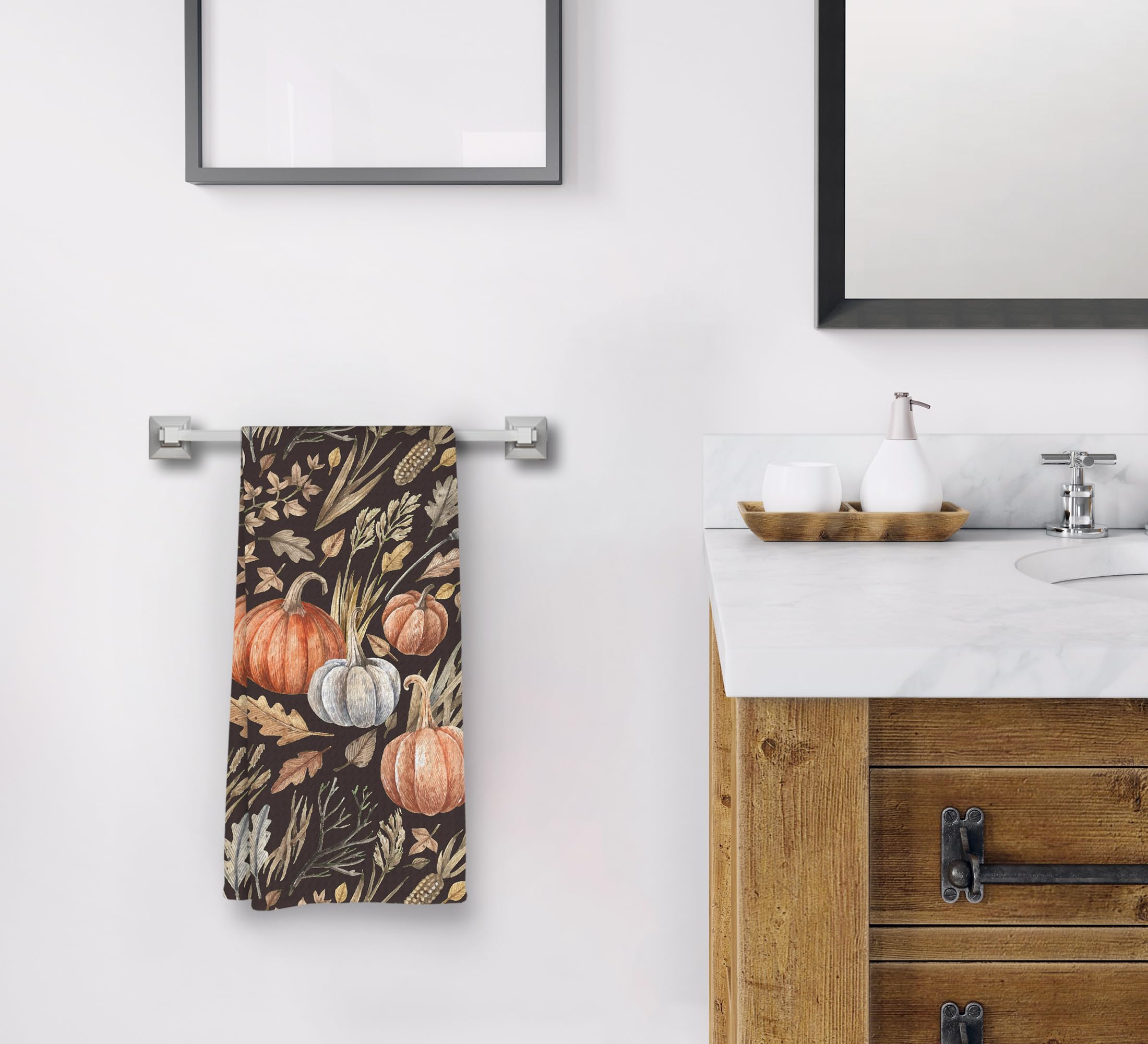 Dwept Fall Kitchen Towels, Fall Hand Towels, Vintage Autumn Fall Pumpkins Maple Leaf Hand Towels, Seasonal Botanical Autumn Leaves Tea Towels for Kitchen, Fall Thanksgiving Gifts