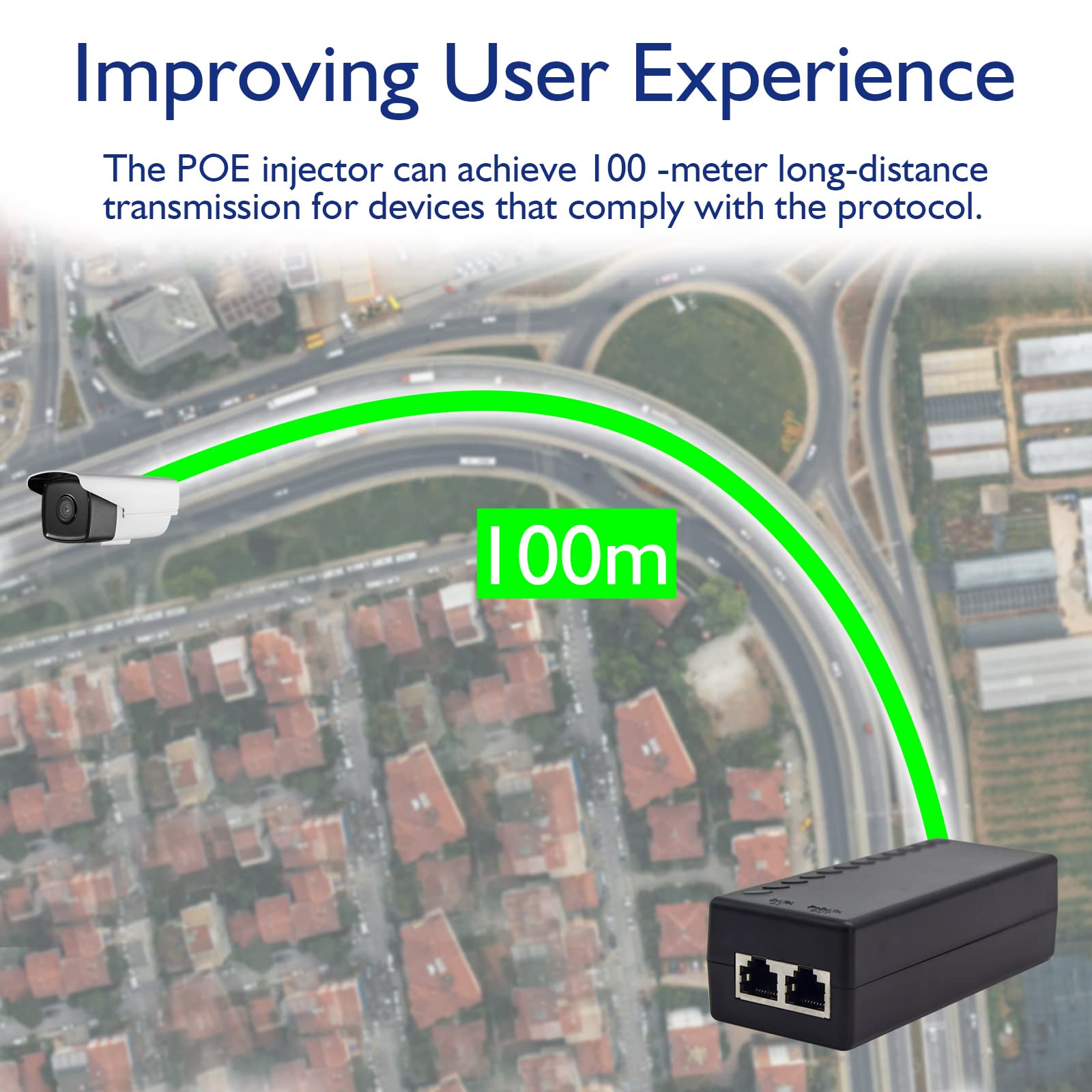 Gigabit PoE+ Injector Ethernet Adapter,10/100/1000Mbps, RJ45 30W, IEEE 802.3af/at Compliant, Up to 328 Feet,Plug & Play