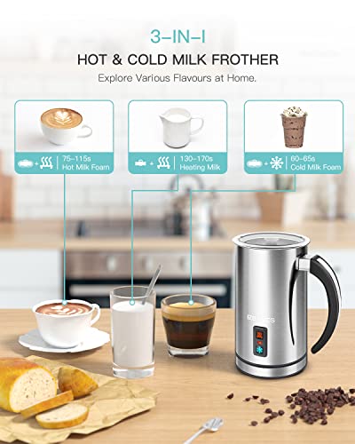 EZBASICS 236ml Stainless Steel Electric Milk Frother for Frothing and Heating Milk