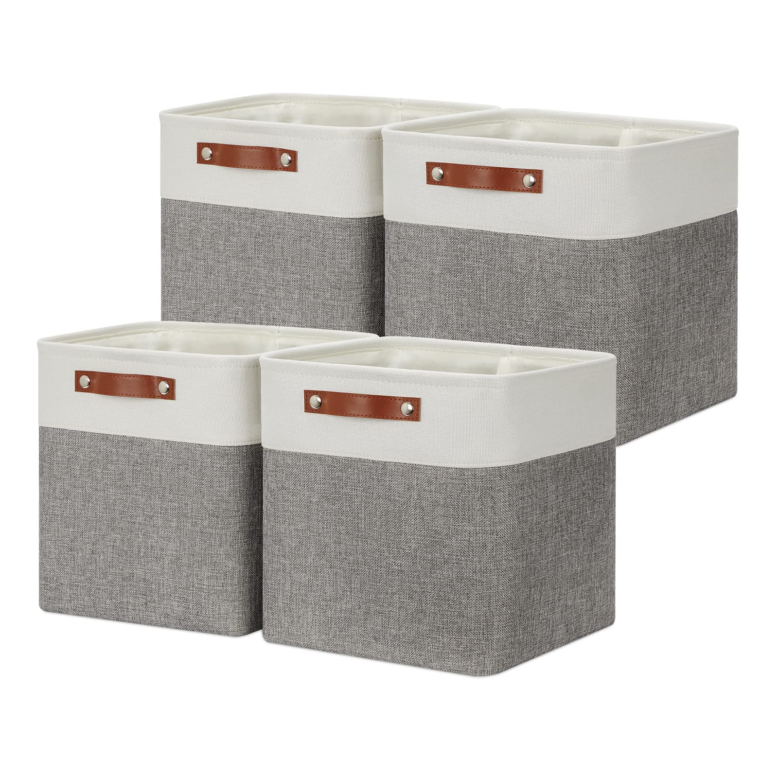 DULLEMELO Collapsible Bundle Baskets 4 Cube Baskets 12"x12"x12" + 6 Small Baskets 11.8"x7.9"x5.1"(White&Grey)