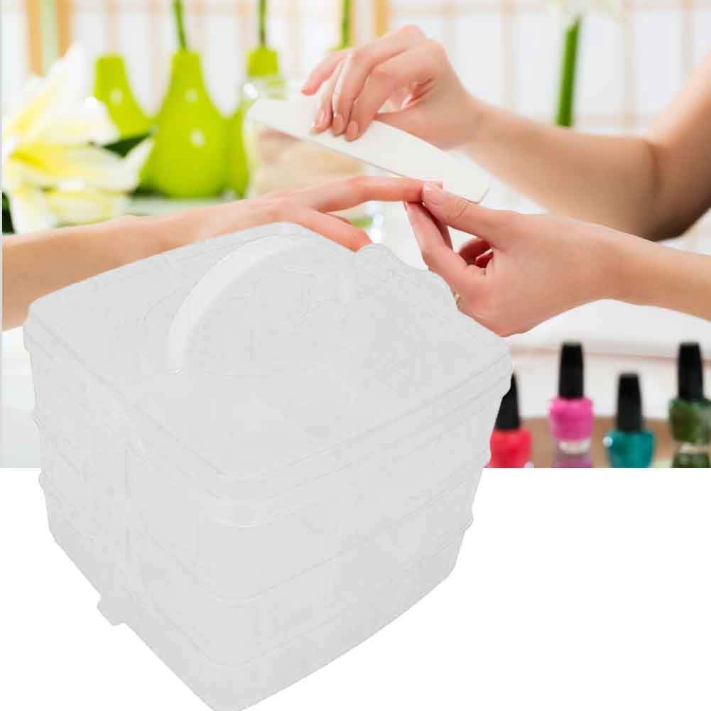 Craft Organizer Box 3 Layers Nail Art Storage Box Plastic Clean Jewelry Organizer Container with Adjustable Compartments for Nail, Hair Accessories, Beads, Threads, Ribbon, Art Supplies