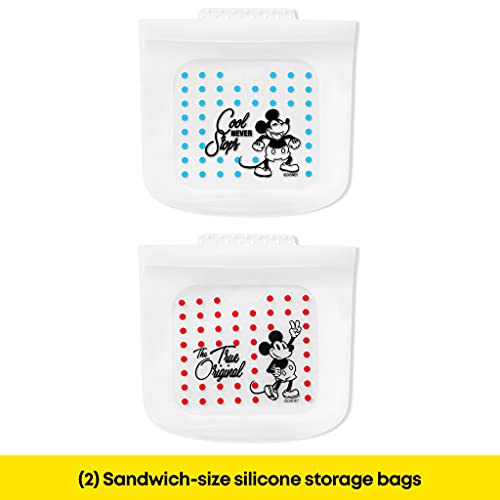 Pyrex Platinum Silicone Food Grade Reusable Storage Bag, Bundle 4-Pack Large and Small | Mickey Mouse | Eco-Friendly | Cook, Store, Sous Vide, or Freeze | Dishwasher, Freezer, and Microwave Safe