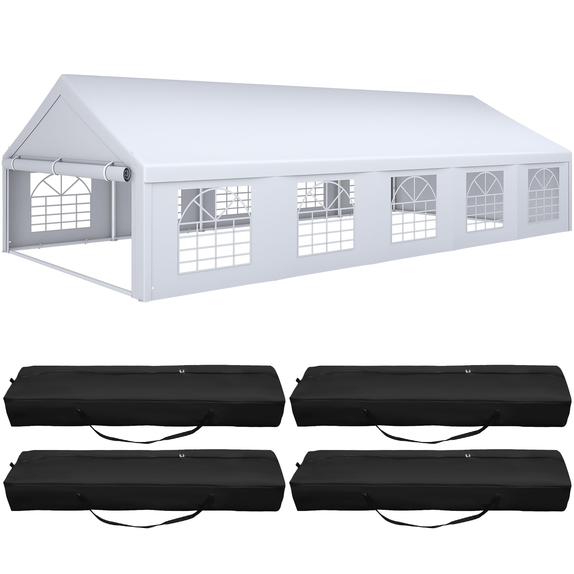 DWVO 20x30 ft Outdoor Heavy Duty Party Tent Wedding Event Shelters Upgraded Galvanized Canopy with Large White Roof, Removable PVC Sidewalls & 3 Storage Bags