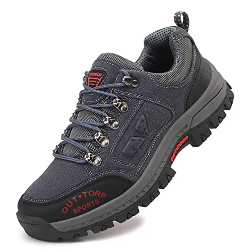 FASDNENDYS Fashion Four Seasons Men Hiking Shoes Flat Bottom Non Slip Lace Up Comfortable Men Sneaker Boots Grey