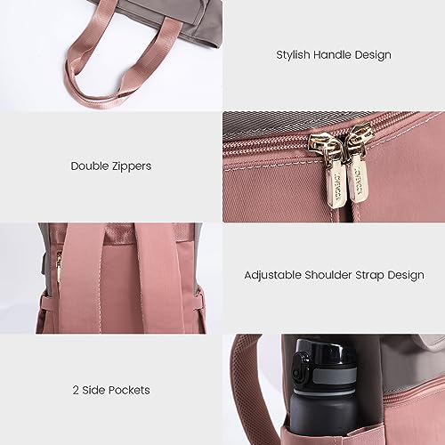 LOVEVOOK Backpack Purse for Women, Convertible Small Backpack Tote for Woman, Mini College Daypack for Work, Daily, Travel, 2pcs set, Pink-Grey