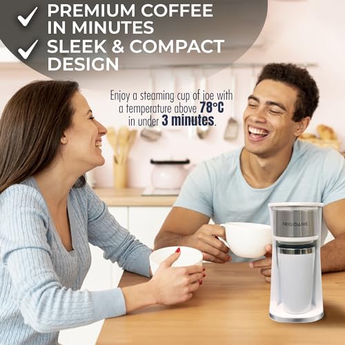 Frigidaire Stainless Steel Coffee Maker - Single Cup With Insulted Travel Mug ECMK095 with 420ml Capacity (White)