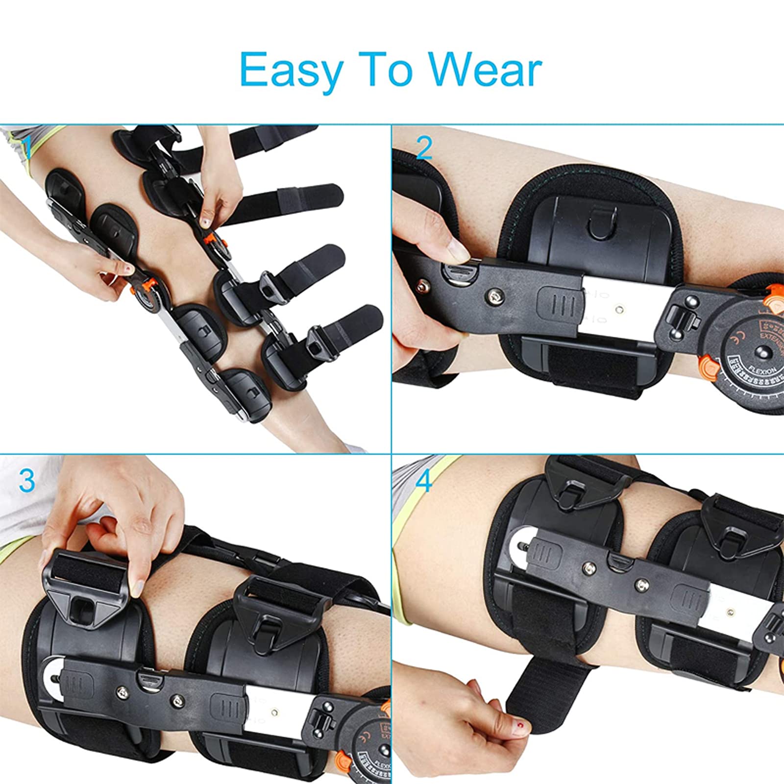 DXDUI Hinged Knee Brace Post Op Leg Orthosis for Recovery Stabilization Injury Adjustable Medical Orthopedic Support Stabilizer Women and Men,L