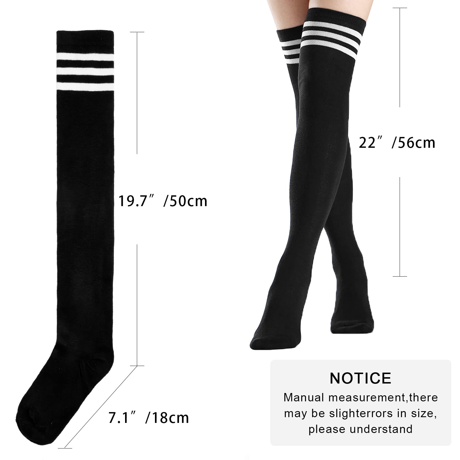 DRESHOW 3 Pairs High Thigh Socks Striped Over Knee Thin Tights Long Stocking Knee High Leg Warmer