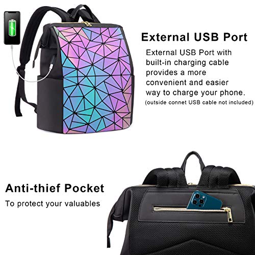 LOVEVOOK Geometric Luminous Laptop Backpack, 15.6-Inch Anti-Theft Laptop Bag Gift for Women Girls with USB Charging Port