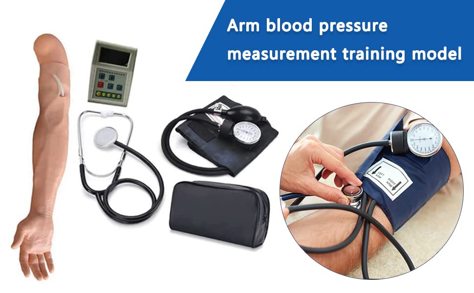 GHDE&MD Life Size Blood Pressure Training Arm Simulator Model with Korotkoff Gap Sound Blood Pressure Cuff Stethoscope LCD Display Model for Basic Nursing Training Skills Mannequin Manikins