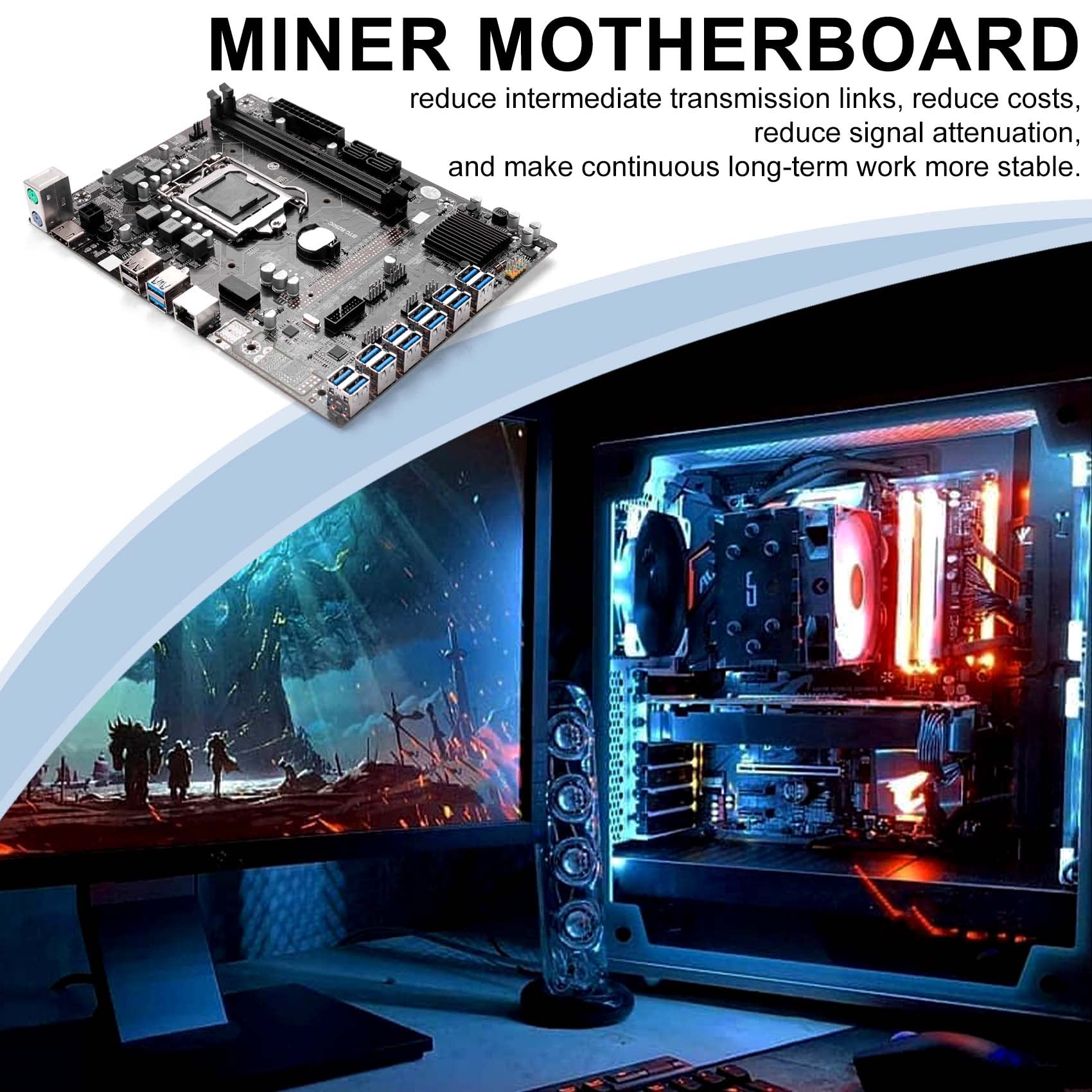Exogio B250C BTC with Cable+ Cable 12XPCIE to USB3.0 GPU Slot LGA1151 Support DDR4 DIMM