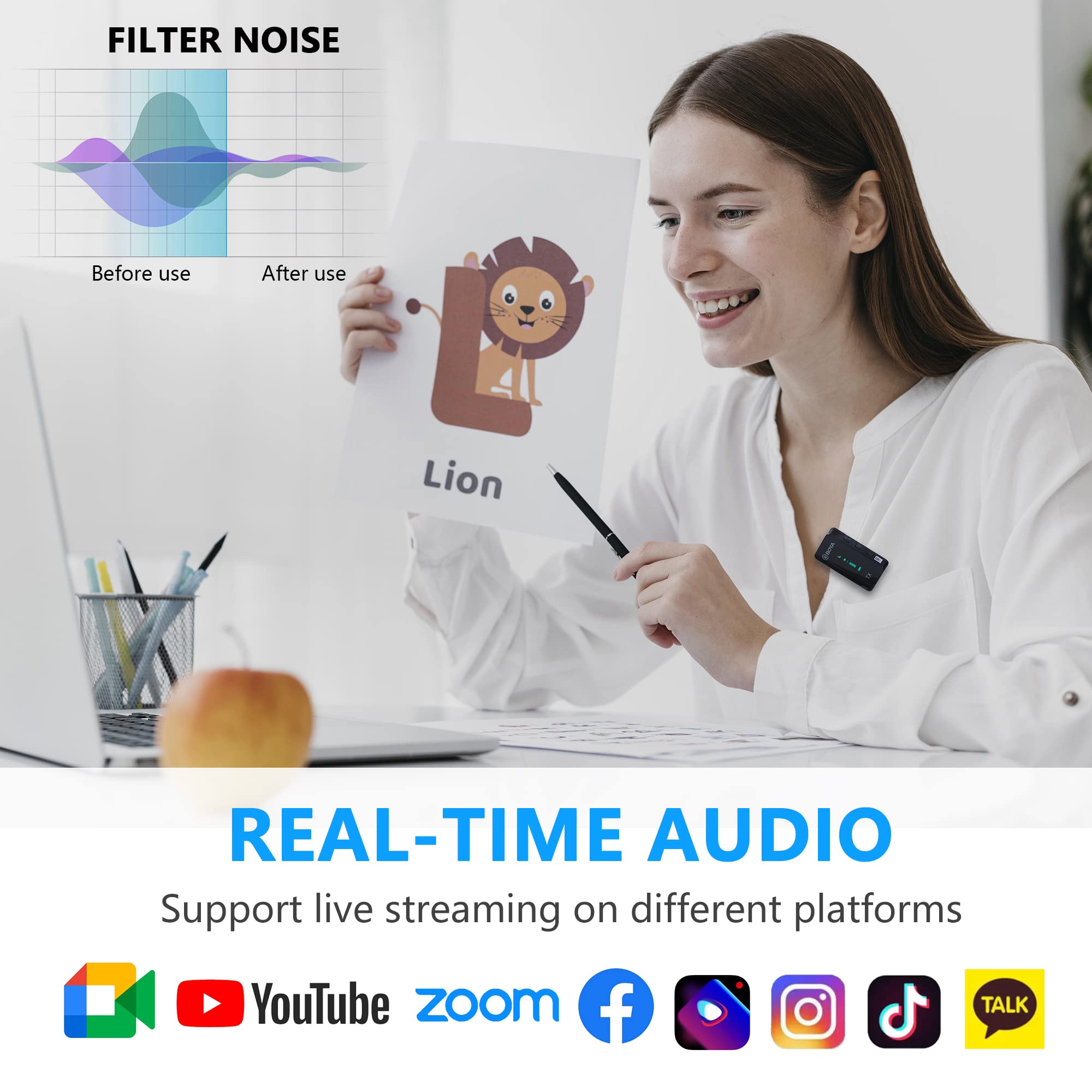 Dual Wireless microphone,BOYA BY-XM6 K2 With Charging Case Professional Lapel Mic with 1 Receiver and 2 Transmitters For Cameras Camcorders Smartphones Vlog YouTube TikTok Live Stream Video Recording