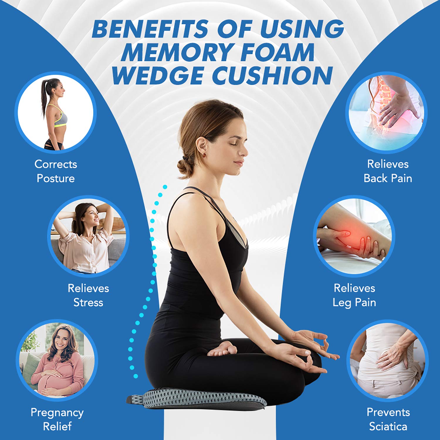 DEFACTOFLEX Wedge Seat Cushion for Car and Truck Seat Cushion - High Density Memory Foam - Coccyx and Sciatica Pillow - Slimmer Design