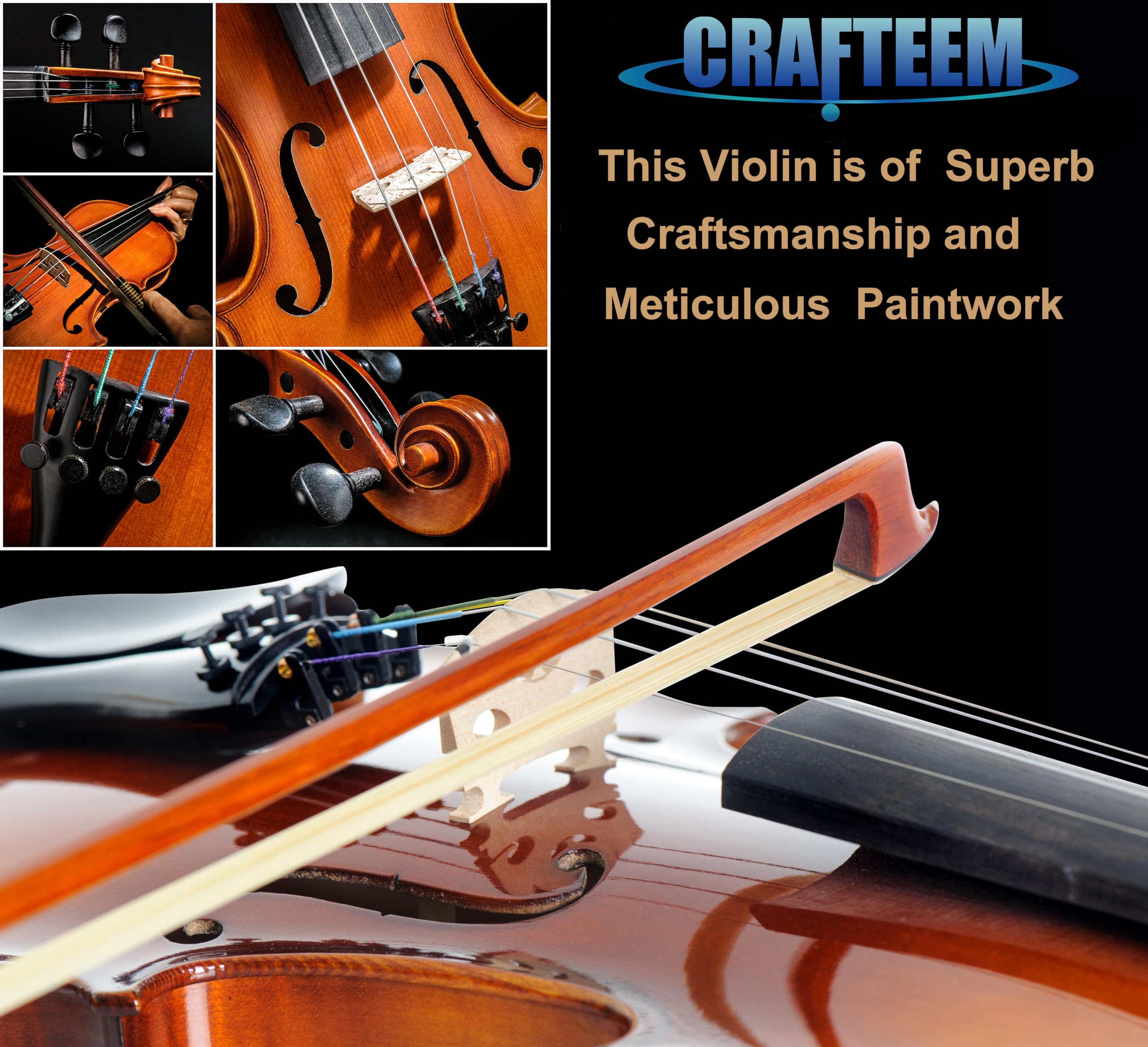 Crafteem Spruce and Maple Solid Wood Violin Outfit for Beginner Kids & Adults -Craft Your Perfect Sound and Begin Your Musical Journey with Confidence.