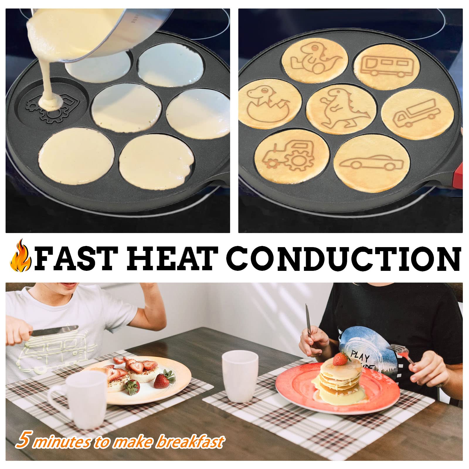 EZJOB Silver Dollar Pancake Pan for Kids,Dinosaur Pancake Pan for Kids, Nonstick Egg Cooker Frying Pan Breakfast Mini Pancakes Maker