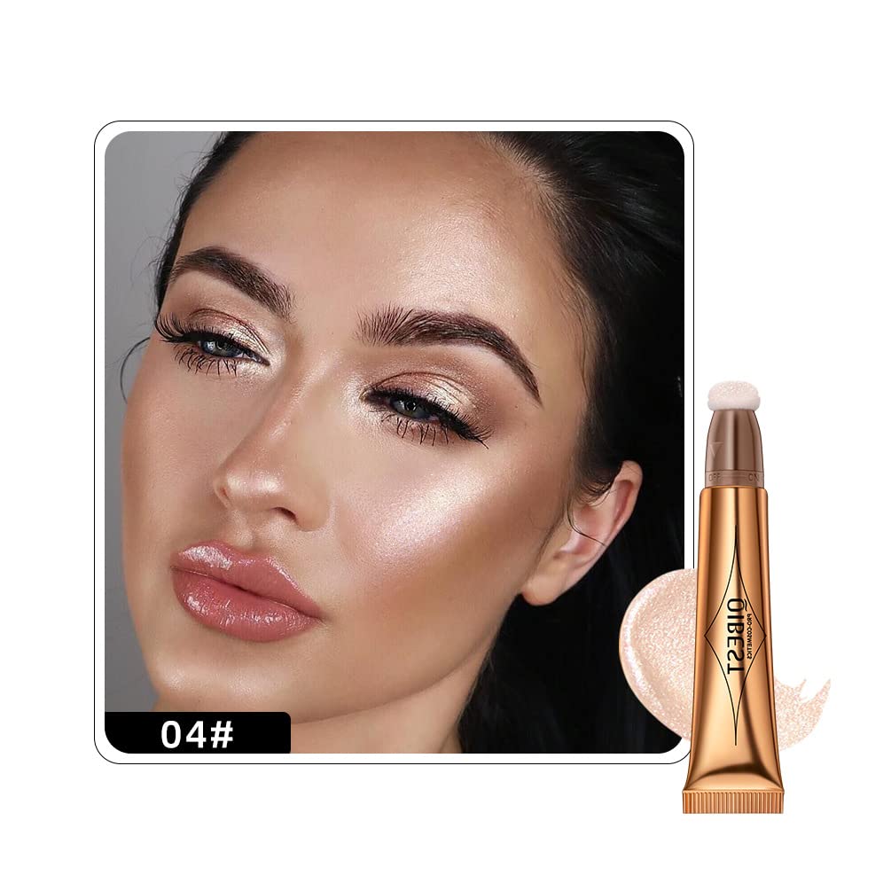Highlighter Beauty Wand, Shimmer Liquid Face Highlighter, Smooth Creamy Liquid Highlighter Stick with Soft Cushion Applicator, Waterproof Body Face Glowing Highlighter Makeup(3pcs)