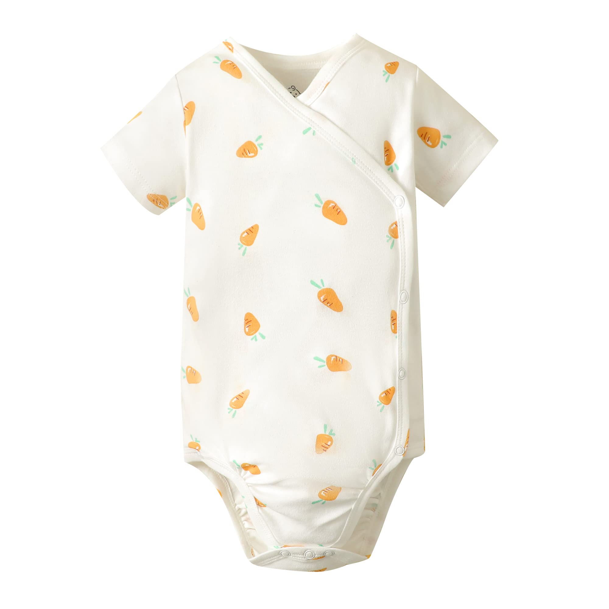 DEFAHN Baby Side Snap Bodysuit Kimono Onsies Newborn Boy Girl 3-Pack Cotton Basic Pattern Kimono Bodysuits (Beige/Bunny/Carrot, 6-9 Months)