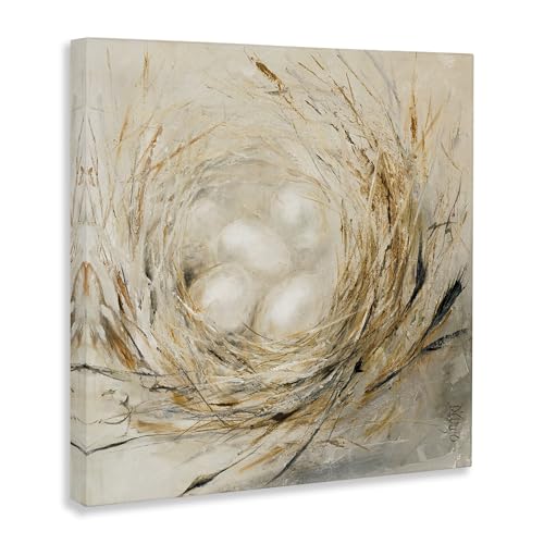 Stupell Industries Abstract Baby Bird Egg Nest Countryside Animals Canvas Wall Art, 17x17, Beige