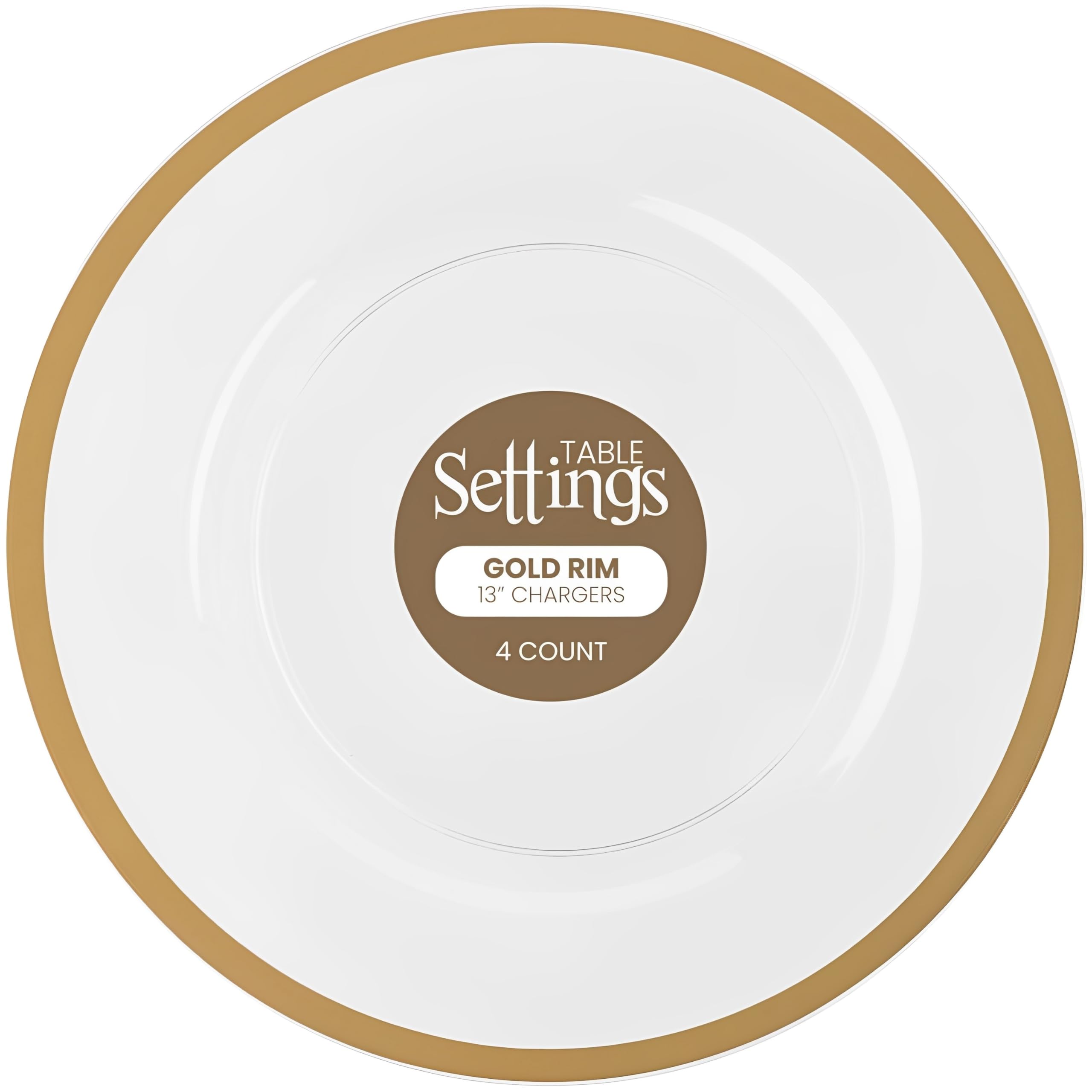 Elegant Gold Rimmed Plastic Charger Plates - 13" (Pack of 4) - Elegant & Durable for Entertaining, Dining, and Decor