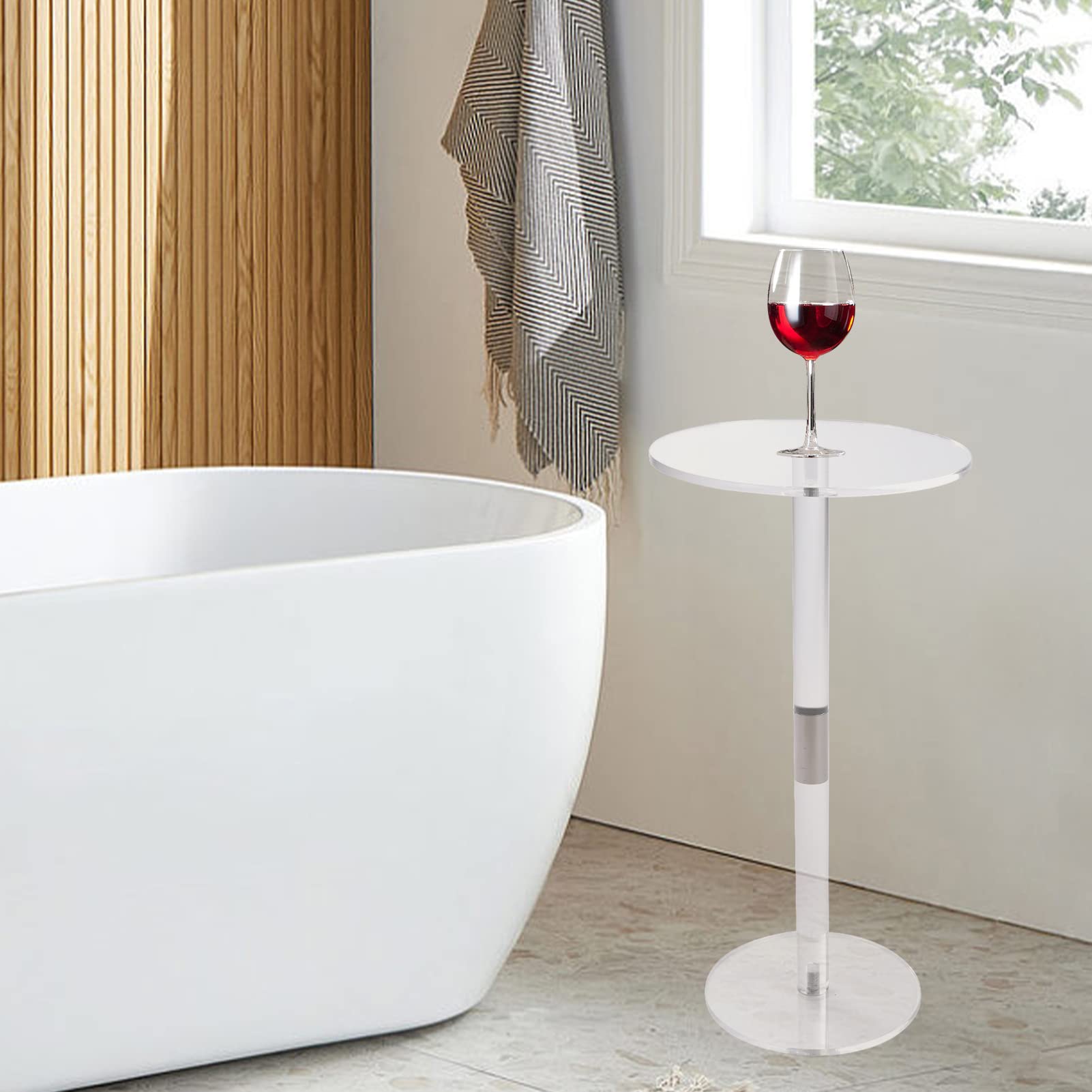 CRAFTFORCE Clear Acrylic Drink Table, Small Round Side Table for Small Spaces, 10" L x 10" W x 21.3" H, Minimalist Acrylic Side Table for Living Room, Bedroom, Bathroom, Hallway, Balcony