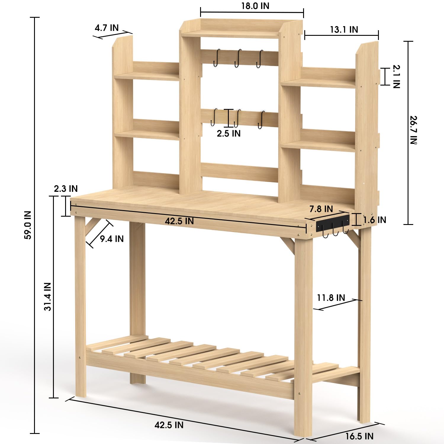 Highpro Outdoors Potting Benches Table, Garden Work Table Outside, Wooden Workstation Table with Storage Shelf