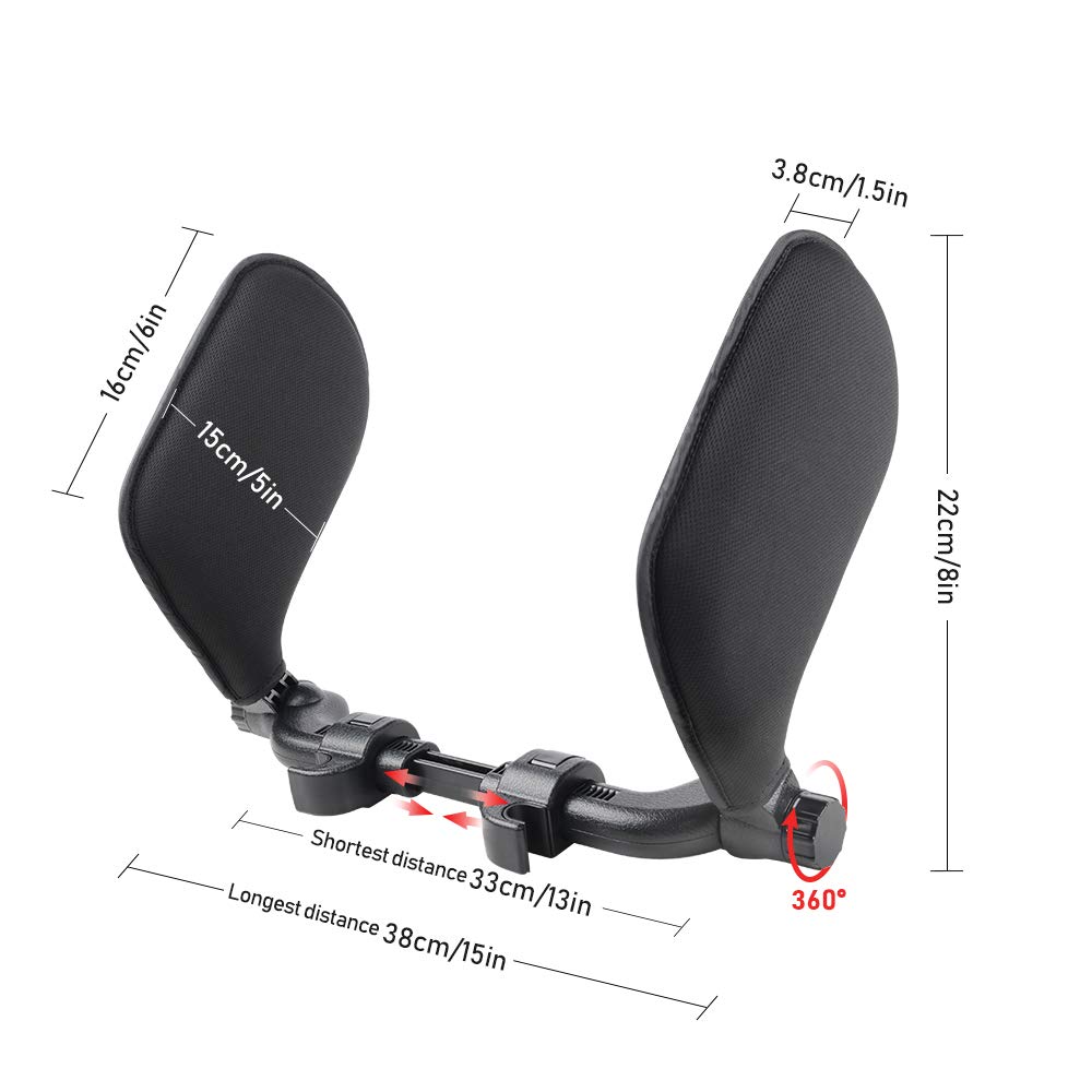 EASY EAGLE Car Seat Lateral Headrest, Mesh Fabric Head Support Pillow with Telescopic Bar and Slidable Clips, for Children and Adults, Black