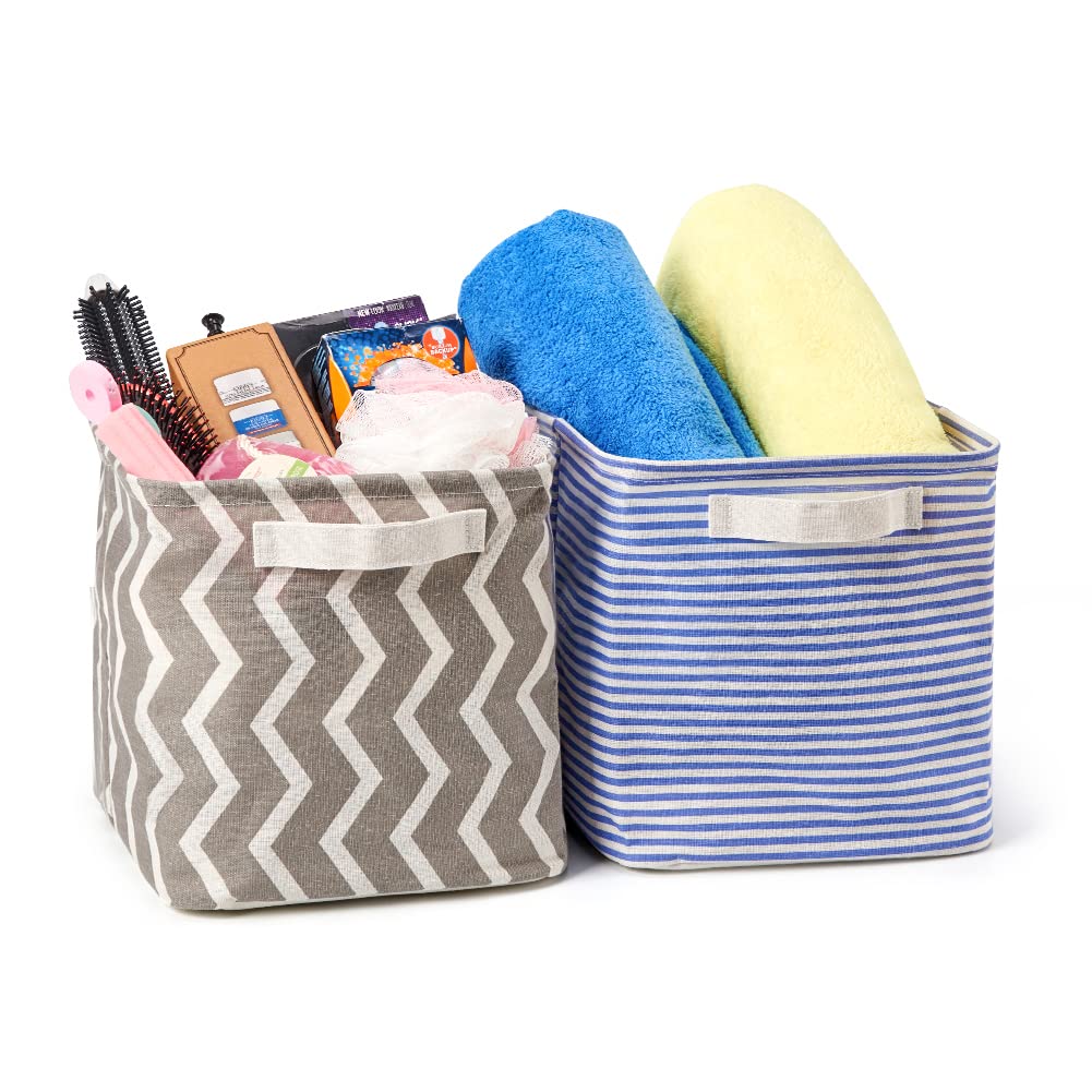 EZOWare 6 Pcs Collapsible Linen Canvas Fabric Cube Storage Bin Baskets + 4 Closet Wardrobe Dresser Drawer Organizer Divider For Organizing Nursery Baby Clothes - Mixed