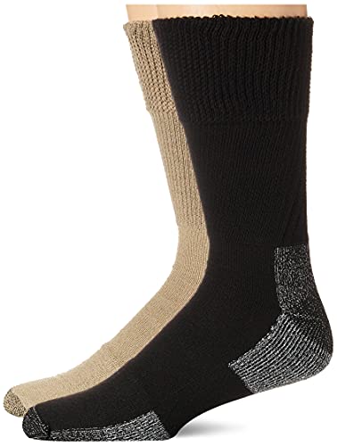 Dr. Scholl's Men's 2 Pack Non-binding Diabetes and Circulatory Odor Resistant Crew Casual Sock, Khaki/Black, Shoe Size 13-15 US