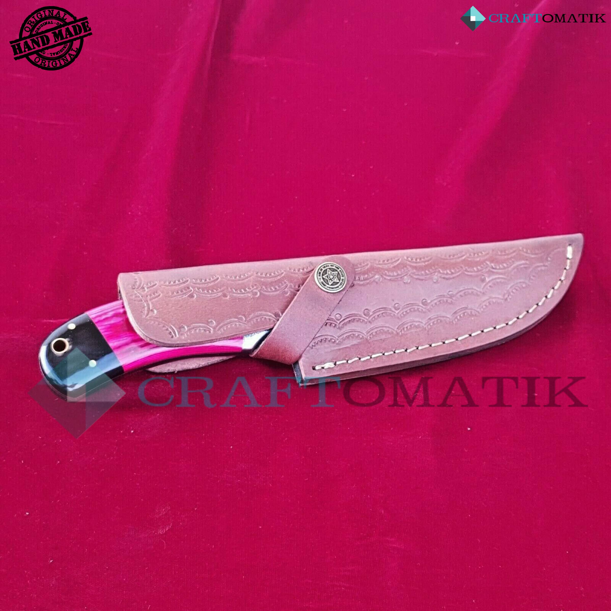 CRAFTOMATIK Hunting Knife | Damascus Steel | Work Knife | Bowie | Damascus Hunting Knife | DHK86