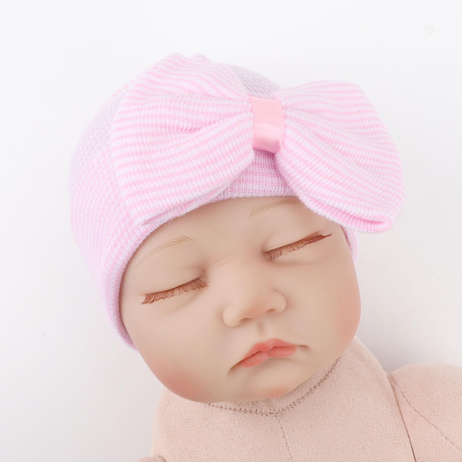 DRESHOW BQUBO Newborn Hospital Hat Infant Baby Hat Toddler Beanie Hat with Big Bow Baby Nursery Caps