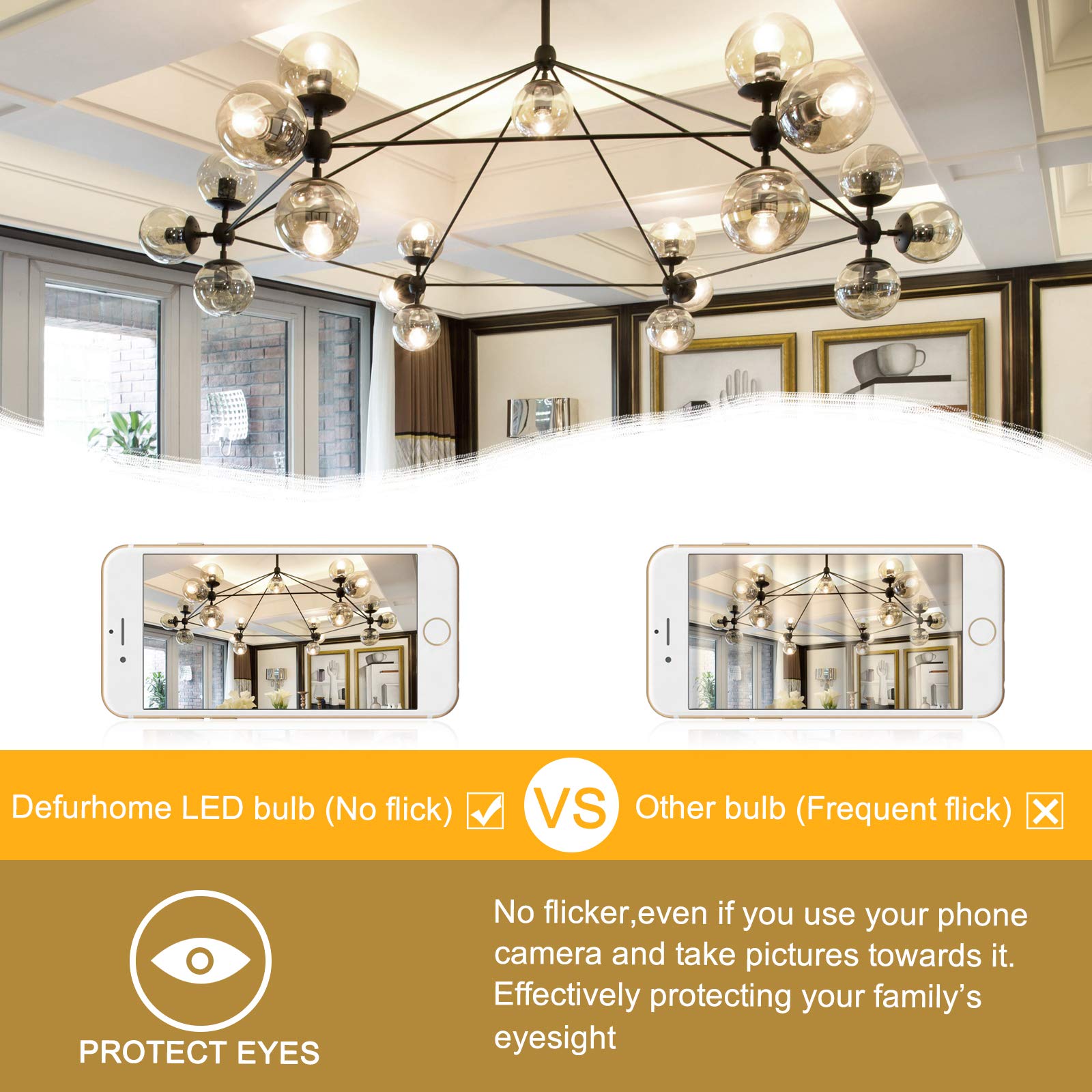 Defurhome Dimmable A19 Filament LED Light Bulb, 6W (60W Equivalent), Classic E26 Clear Glass LED Bulbs with 80+CRI, 750 Lumens, Daylight White 4000K, Standard Replacement (6-Pack)