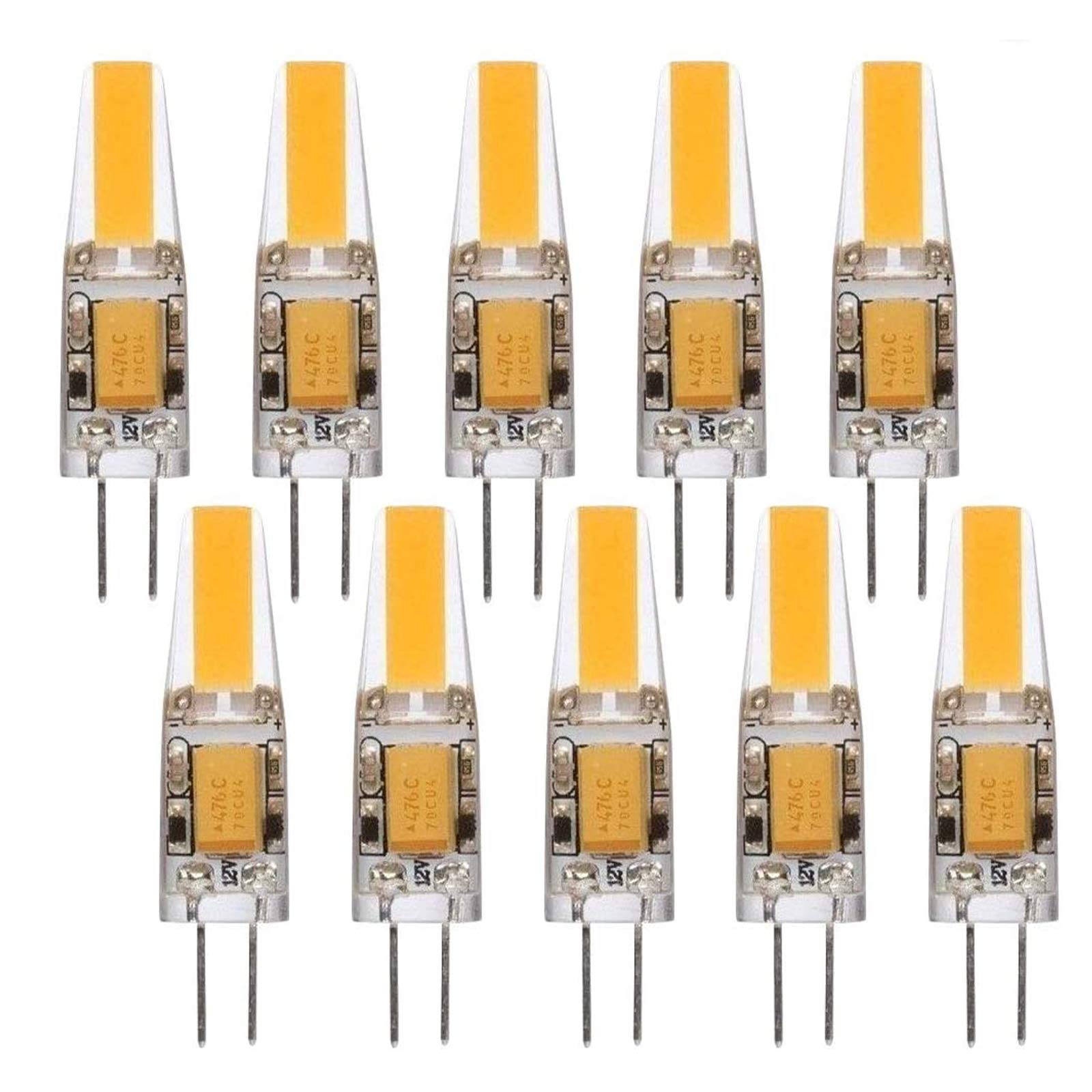 Lxcom Lighting G4 LED Bulb 12V Bi-Pin Base 1.5W LED COB Light Bulbs (10 Pack) 10W Halogen Replacement Warm White 3000K T3 G4 Base No Flicker for Under Cabinet Puck Light Landscape