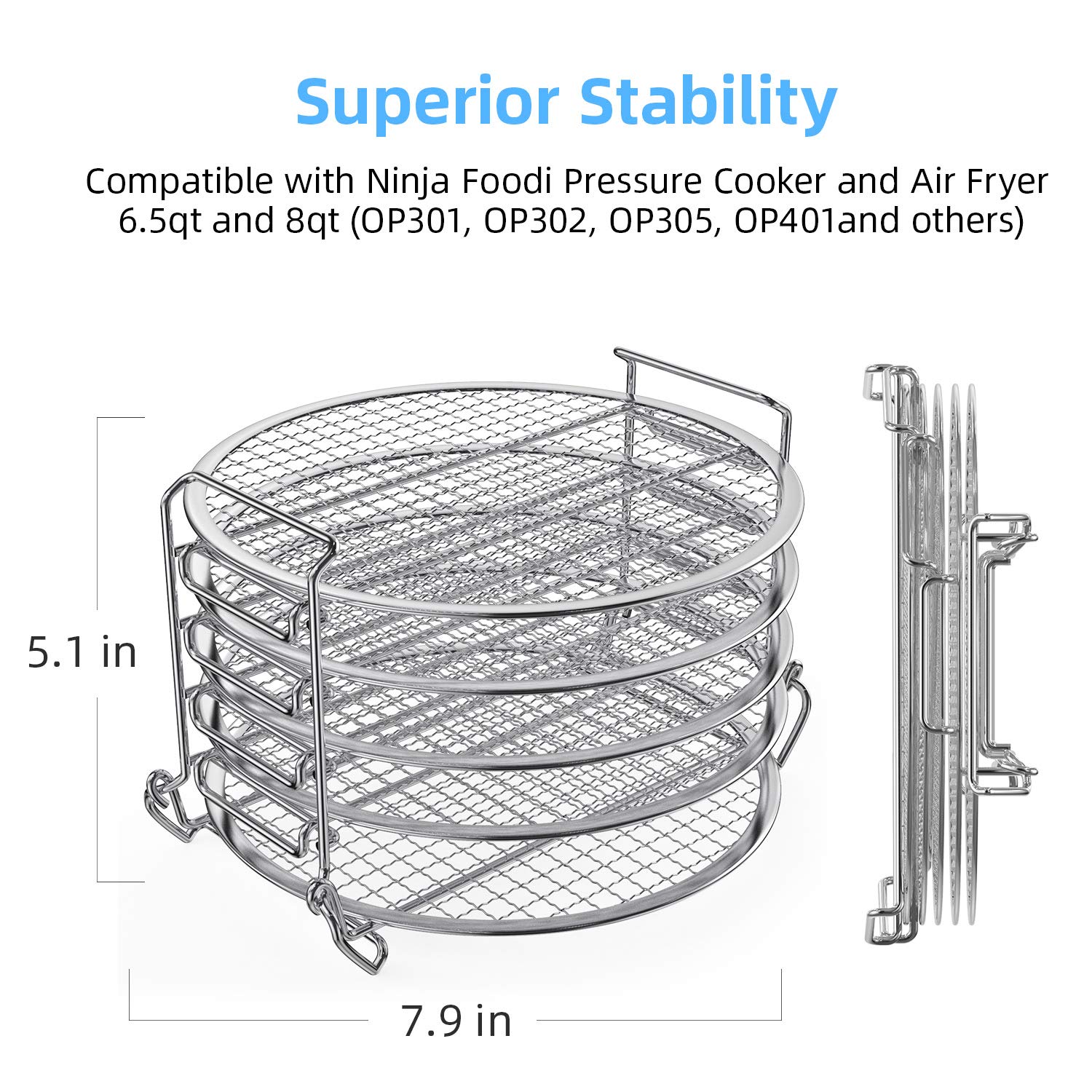 Dehydrator Rack Compatible For Ninja Foodi Accessories, Dehydrator Stand with Five Stackable Layers, Food Grade 304 Stainless Steel Compatible with Ninja Foodi 6.5 qt & 8 qt Pressure Cooker Air Fryer