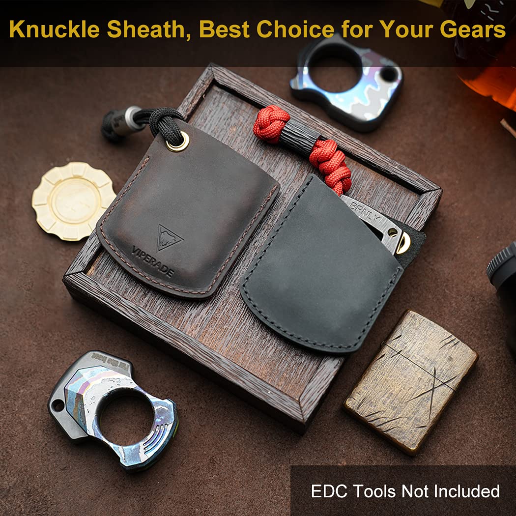 VIPERADE PJ27 Leather Sheath for EDC Knuckle, EDC Coins Sheath for Men, Small EDC Leather Sheath for Lighter, Car key, Carabiner, Mini EDC Gears (Brown)