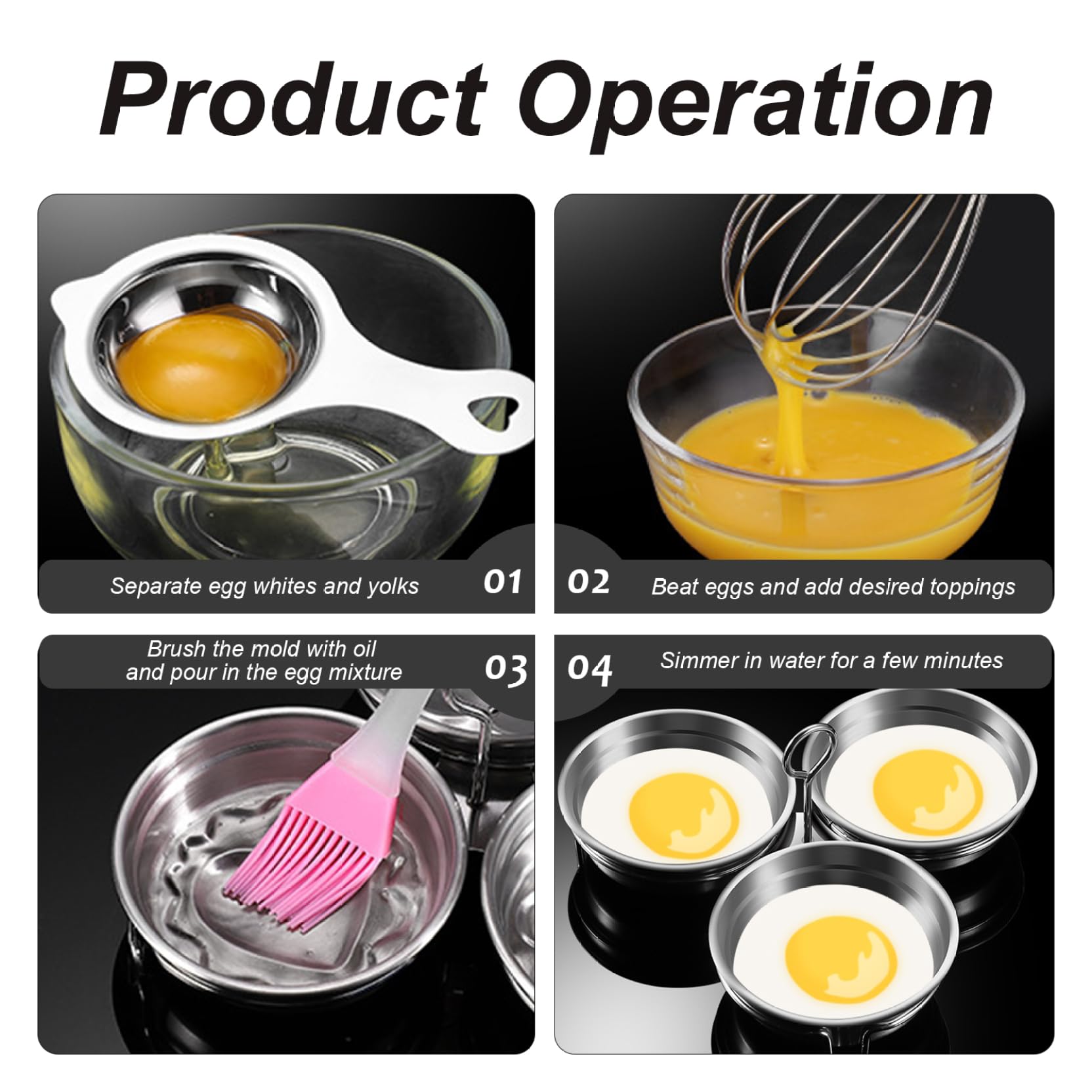 KDAMGOQE Stainless Steel Egg Poacher, 3-Cup Poached Egg Cooker with Rack and Anti-Scalding Handle for Microwave Oven Stovetop, Round Poached Egg Cooker